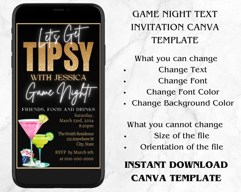 Editable Game Night Invitation for Adults, Family Game Night Party ...