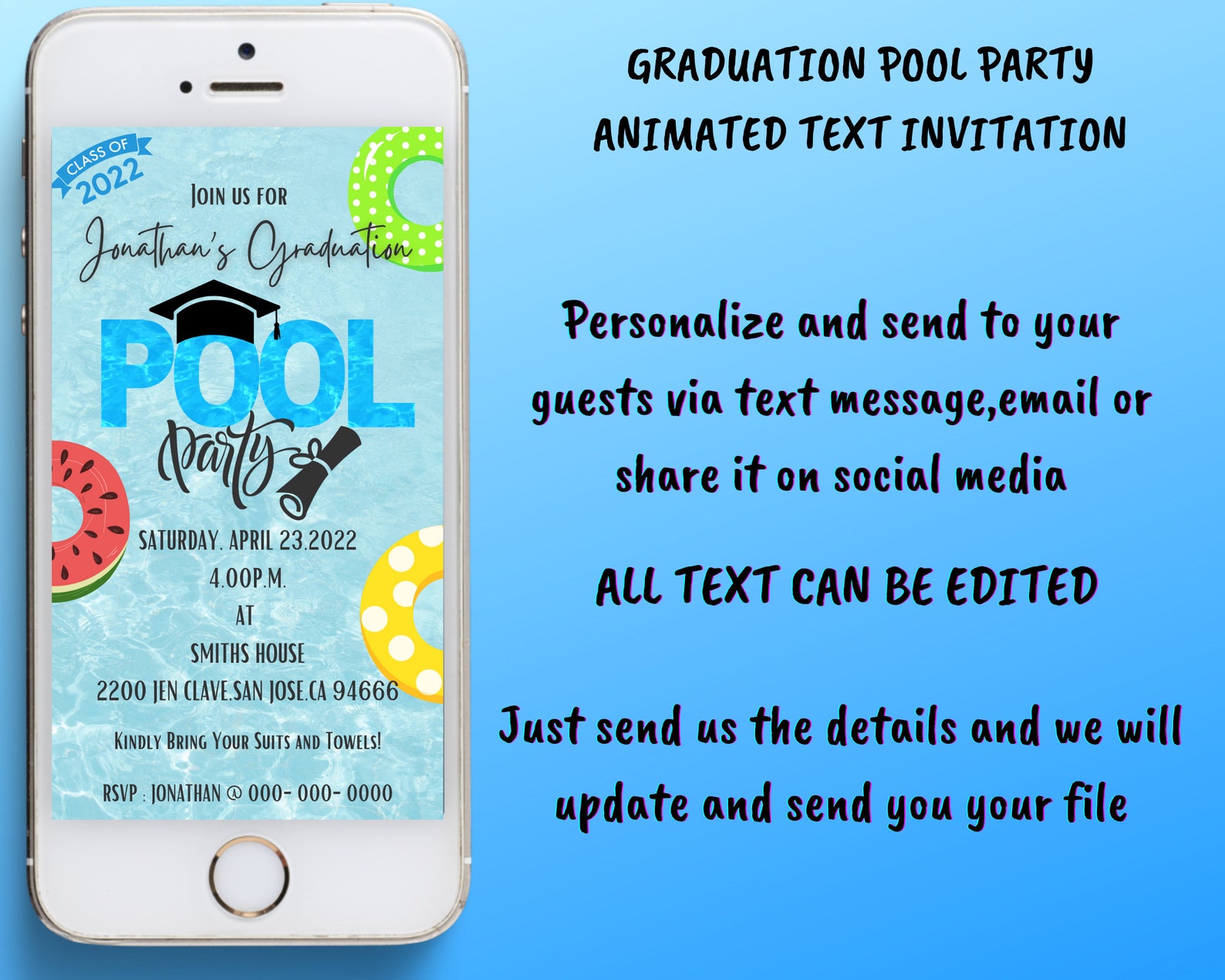 Graduation Pool Party Animated Graduation Pool Party Invite - Etsy