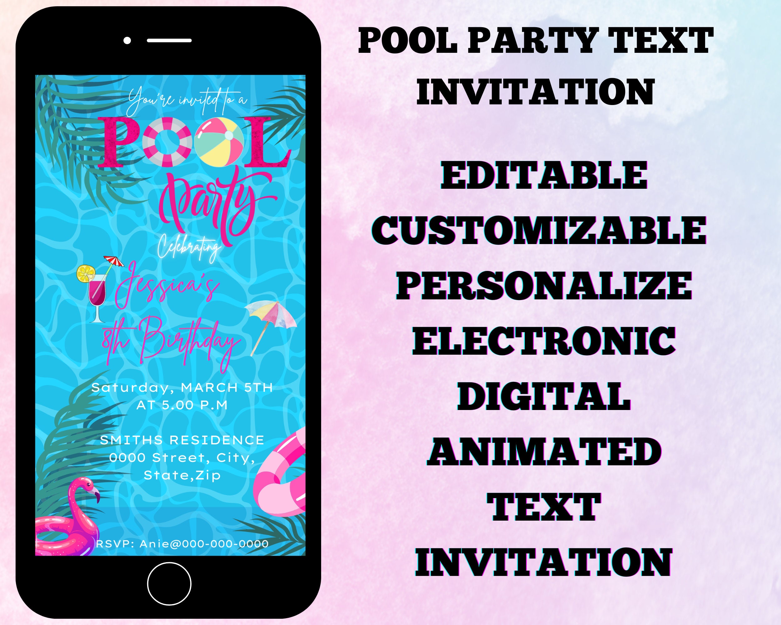 Digital Pool Party Invitation, Pool Party Birthday Invite, Pool Party ...