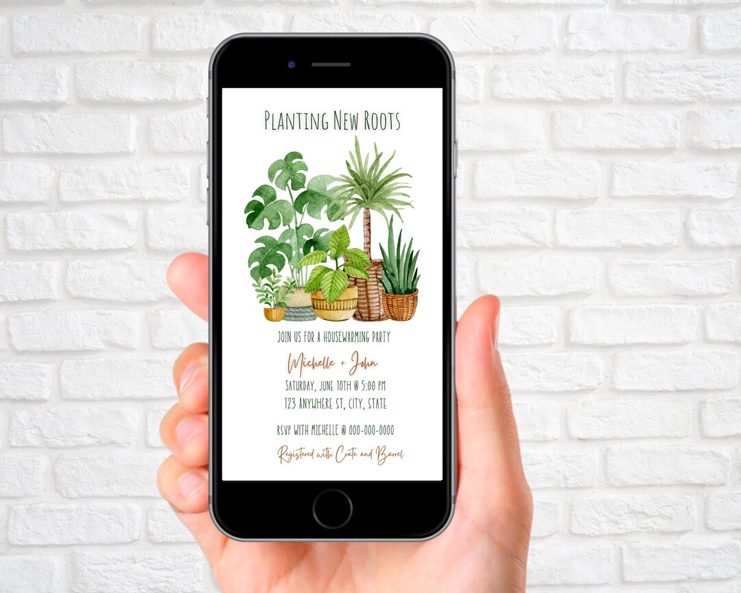 Housewarming Invitation, Modern Housewarming Invite, Planting New Roots ...