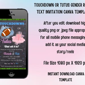 Touchdowns or Tutus Gender Reveal Invitation Canva Template, Editable ...