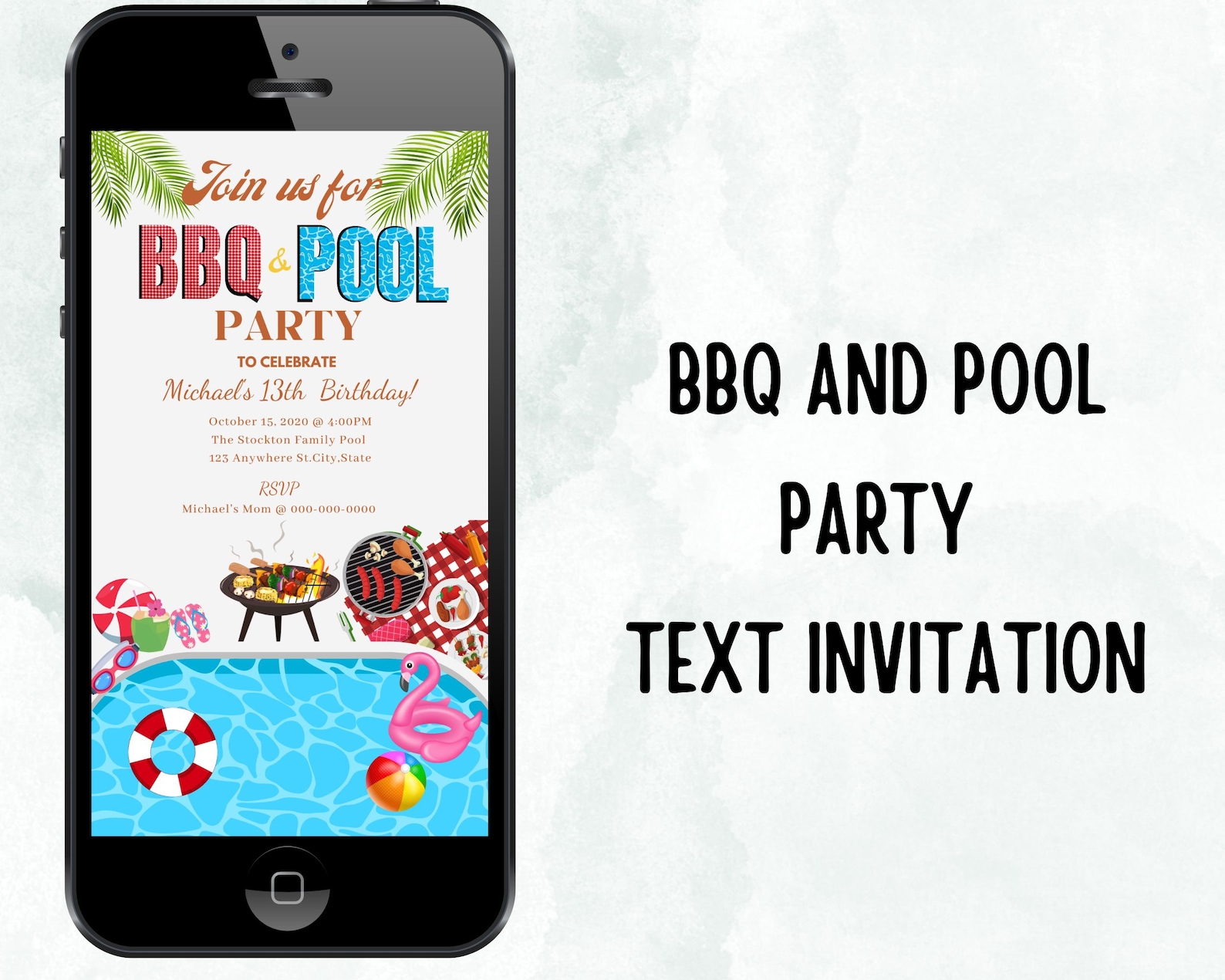 Editable BBQ Pool Party Invitation, BBQ Pool Birthday Party,backyard ...