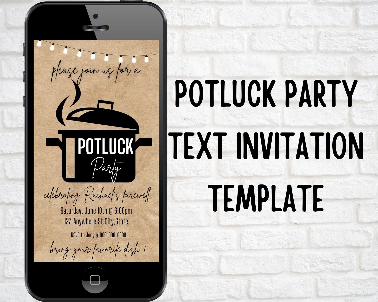 Editable Potluck Invitation Canva Template Potluck Party Invitation ...