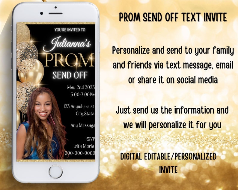 PROM Send off Invite Mobile Text Prom Night Send off Party - Etsy
