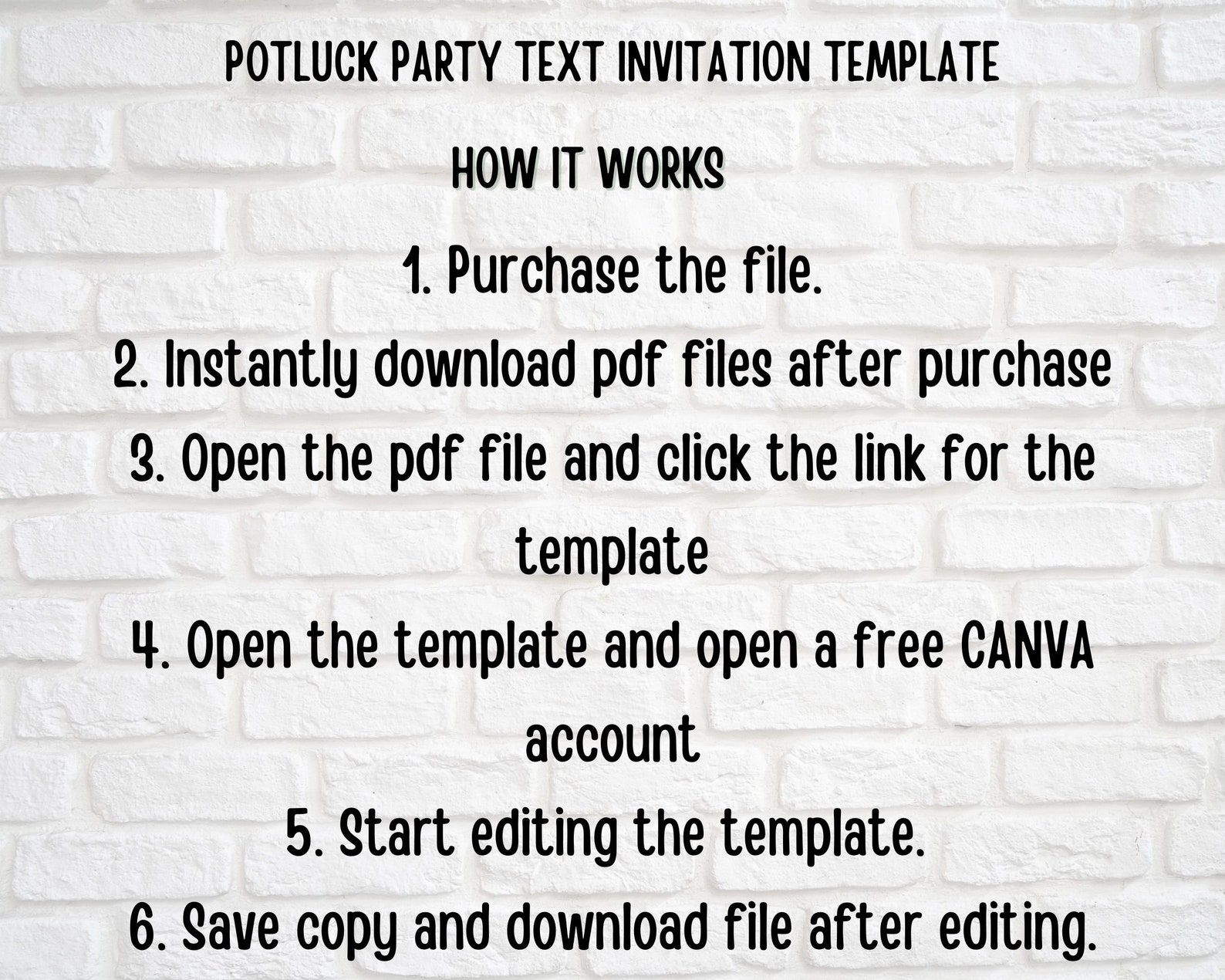 Editable Potluck Invitation Canva Template Potluck Party Invitation ...