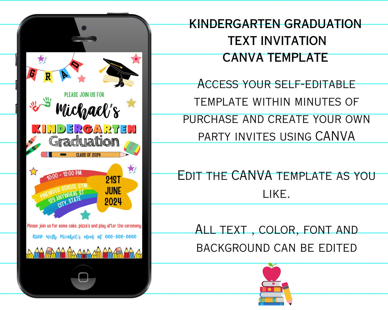 Editable Kindergarten Graduation Invitation Template, Kindergarten ...