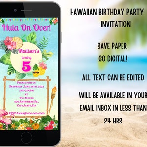 Hula on Over Birthday Party Invite, Aloha Birthday Invitation, Tropical ...