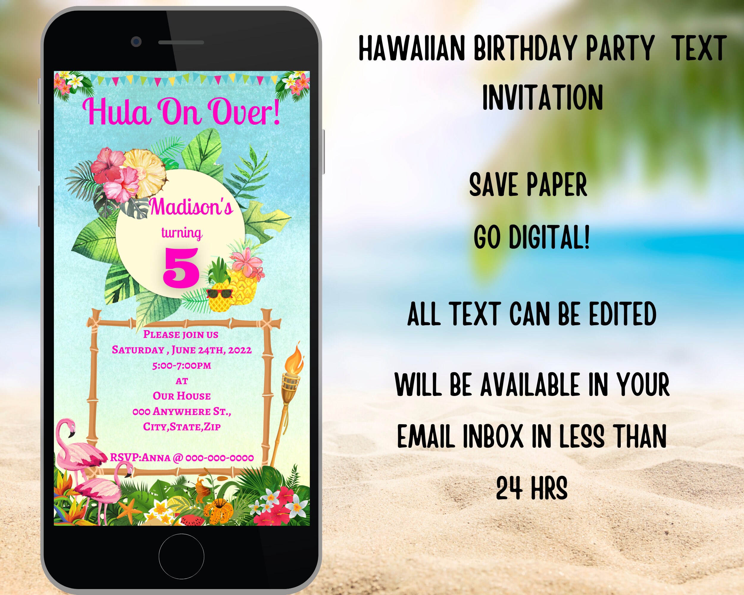 Hula on Over Birthday Party Invite, Aloha Birthday Invitation, Tropical ...