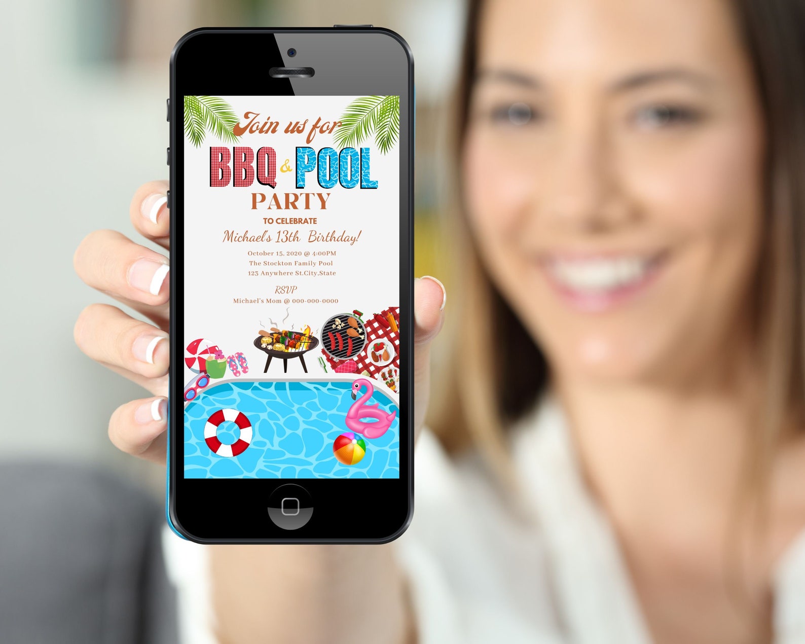 Editable BBQ Pool Party Invitation, BBQ Pool Birthday Party,backyard ...