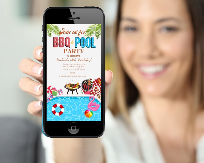 Editable BBQ Pool Party Invitation, BBQ Pool Birthday Party,backyard ...