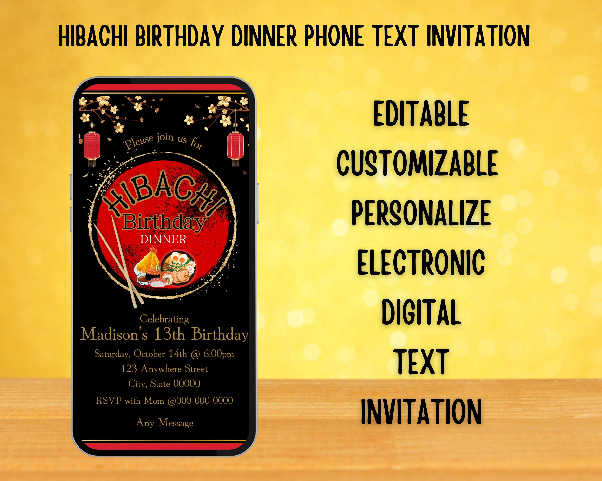 Hibachi Birthday Dinner Party Invitation Japanese Theme - Etsy