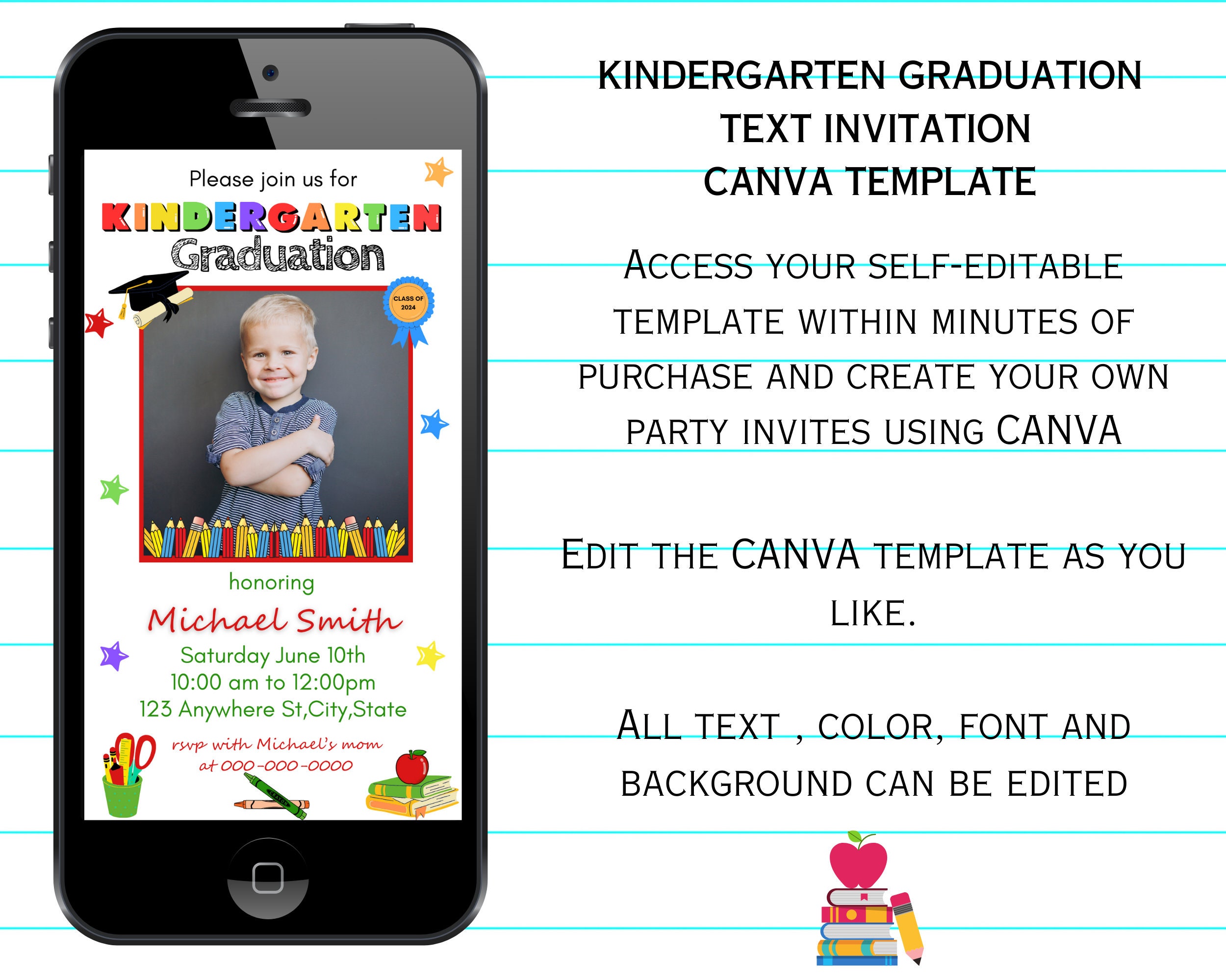 Editable Kindergarten Graduation Invitation Template, Kindergarten ...