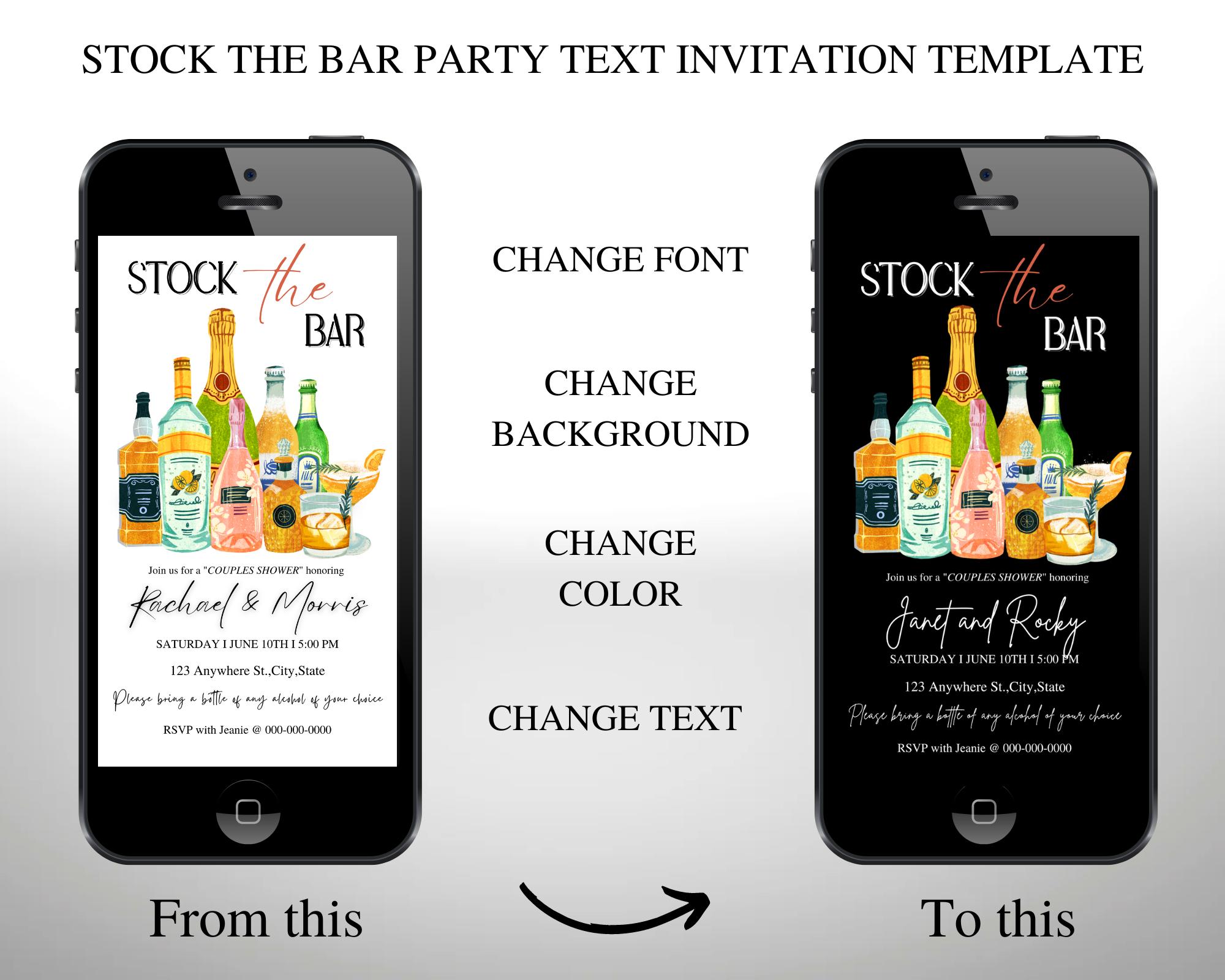 Stock the Bar Invitation, Couples Shower Invitation Canva Template, Co ...