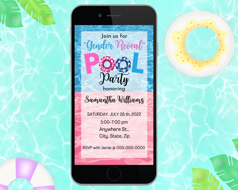 Digital Pool Party Gender Reveal Animated Invite Pool Party - Etsy