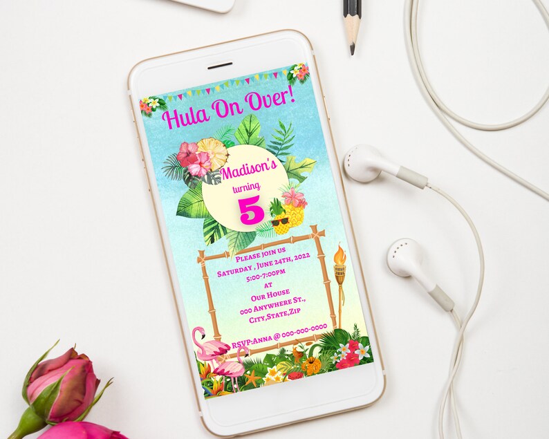 Hula on Over Birthday Party Invite, Aloha Birthday Invitation, Tropical ...