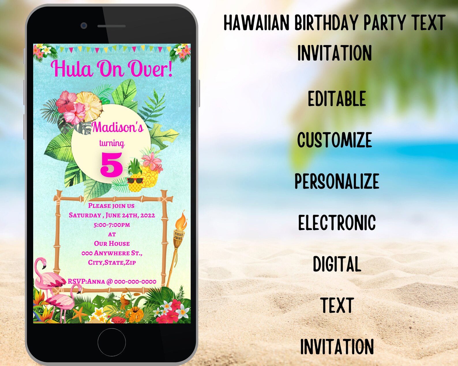 Hula on Over Birthday Party Invite, Aloha Birthday Invitation, Tropical ...