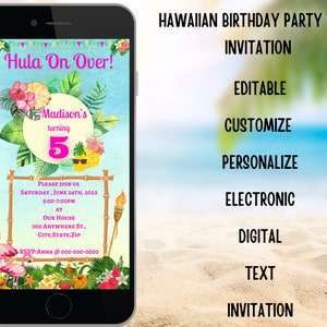 Hula on Over Birthday Party Invite, Aloha Birthday Invitation, Tropical ...