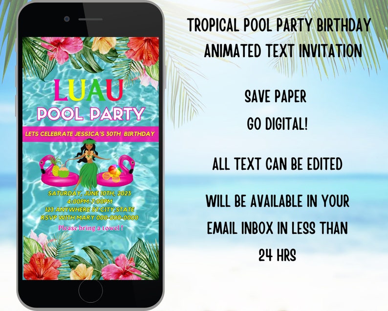 Luau Pool Party Invitation Invitaciones de cumpleaños tropicales, Aloha ...