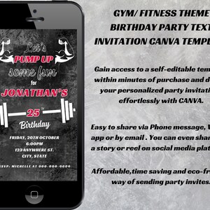 Editable Fitness Gym Birthday Invitation, Fitness Theme Birthday Party ...