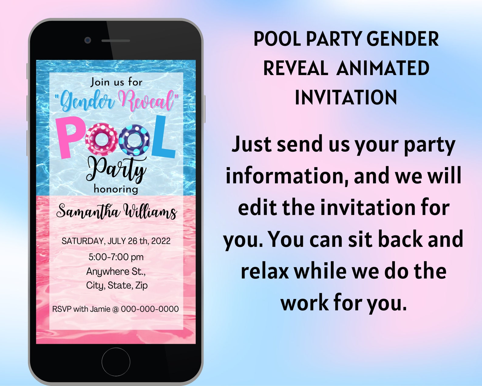 Digital Pool Party Gender Reveal Animated Invite Pool Party - Etsy