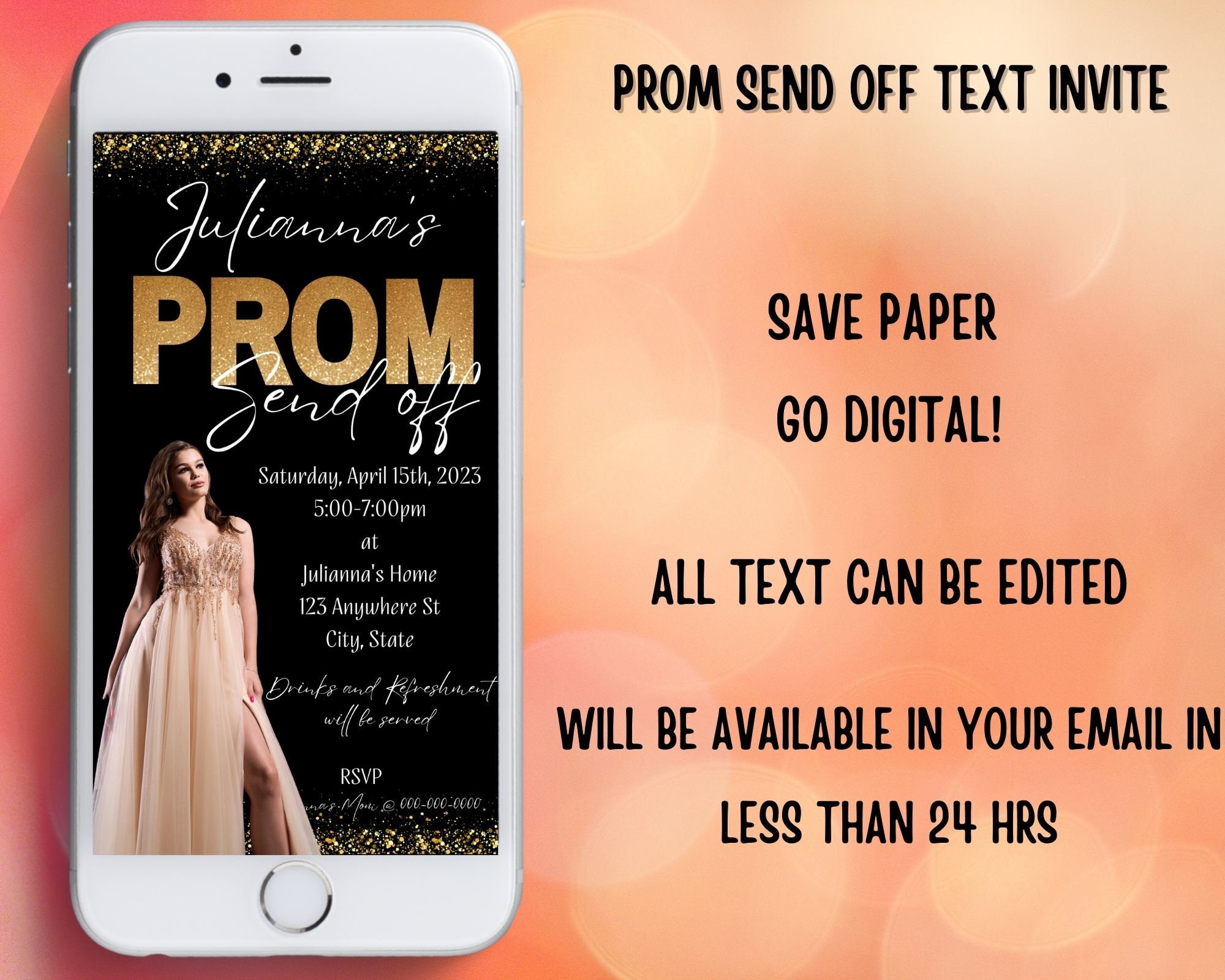 PROM Send off Invite Mobile Text, Prom Night Send off Party Text Invite ...