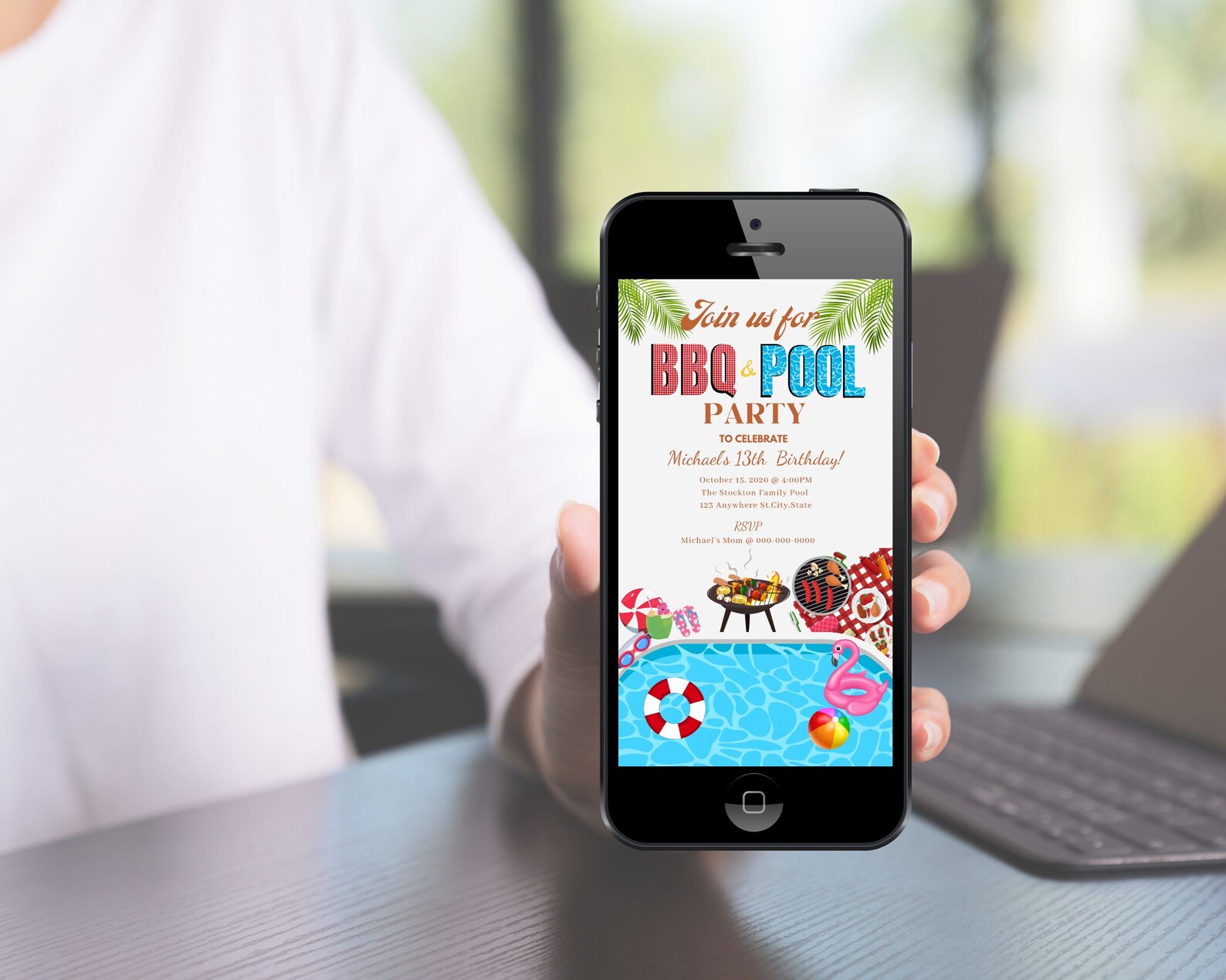 Editable BBQ Pool Party Invitation, BBQ Pool Birthday Party,backyard ...