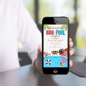 Editable BBQ Pool Party Invitation, BBQ Pool Birthday Party,backyard ...