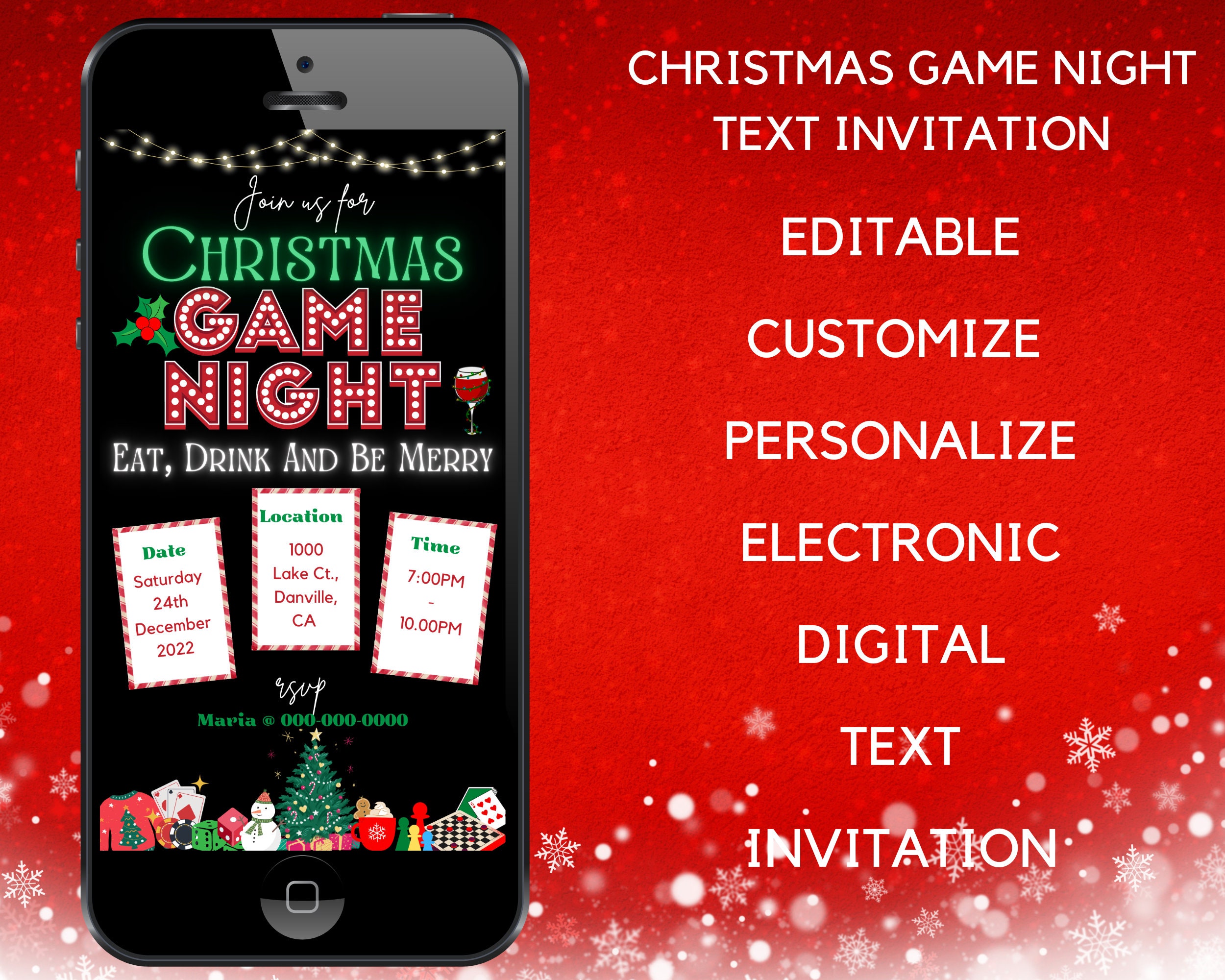Digital Christmas Game Night Invitation , Christmas Game Night Invite ...