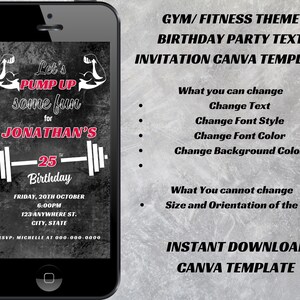 Editable Fitness Gym Birthday Invitation, Fitness Theme Birthday Party ...