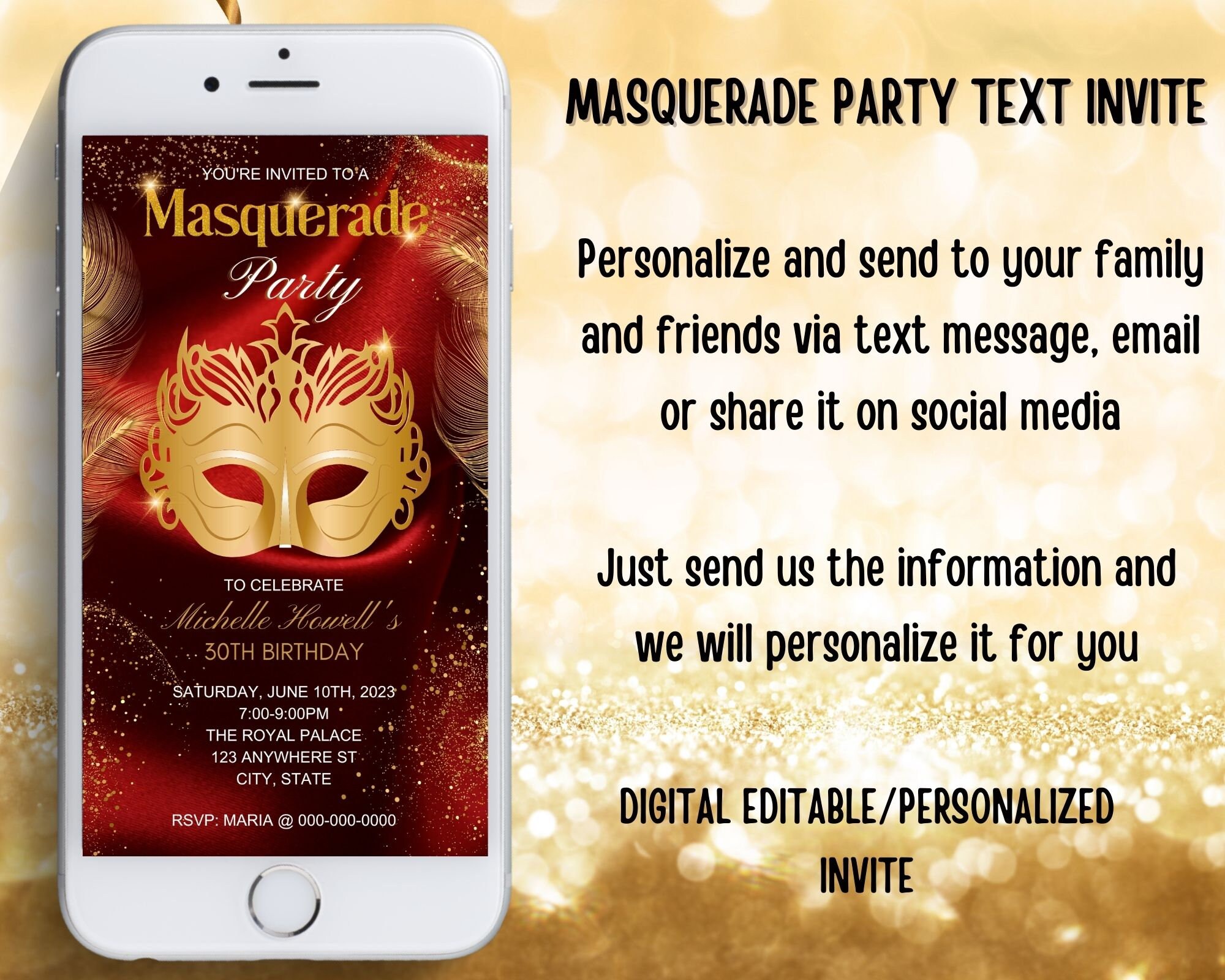 Masquerade Party Invitation, Masquerade Invite , Masquerade Ball Invite ...