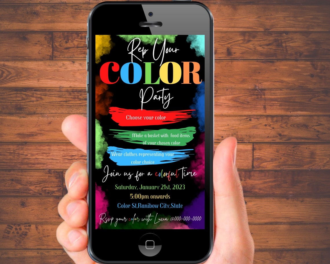 Color Party Invitation, Editable Template Online, Rainbow Party ...