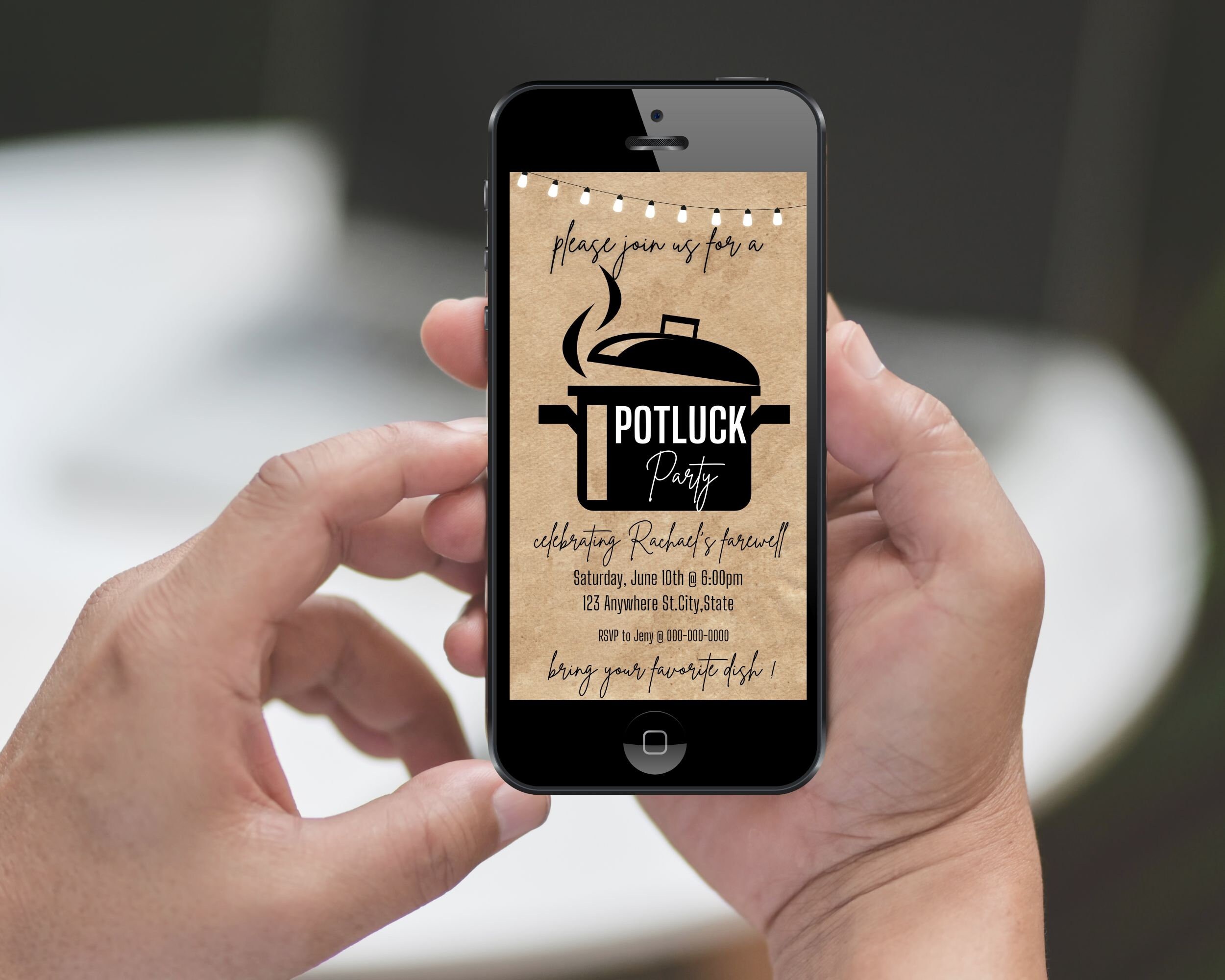 Editable Potluck Invitation Canva Template Potluck Party Invitation ...