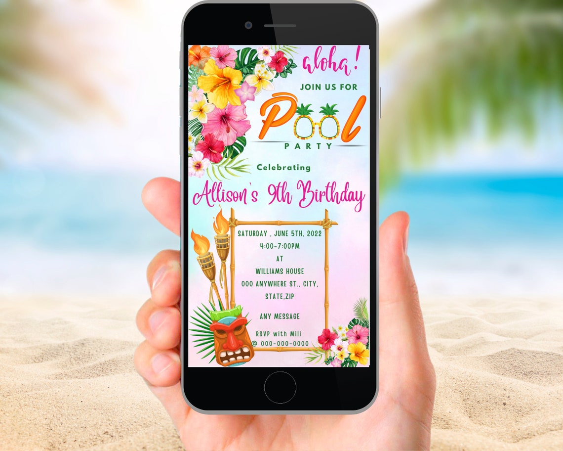 Aloha Birthday Invitation aloha Pool Party Invitation | Etsy