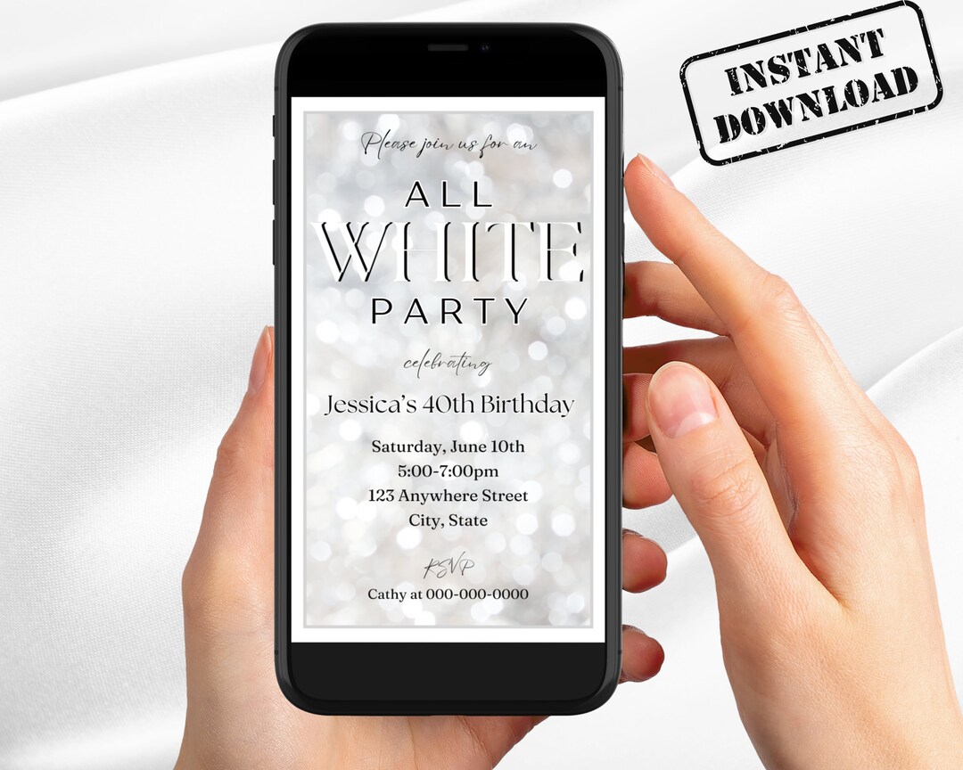 Digital All White Birthday Party Invitation, All White Party Invite ...