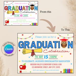 Editable Graduation Invitation Canva Template | Prek, Preschool ...