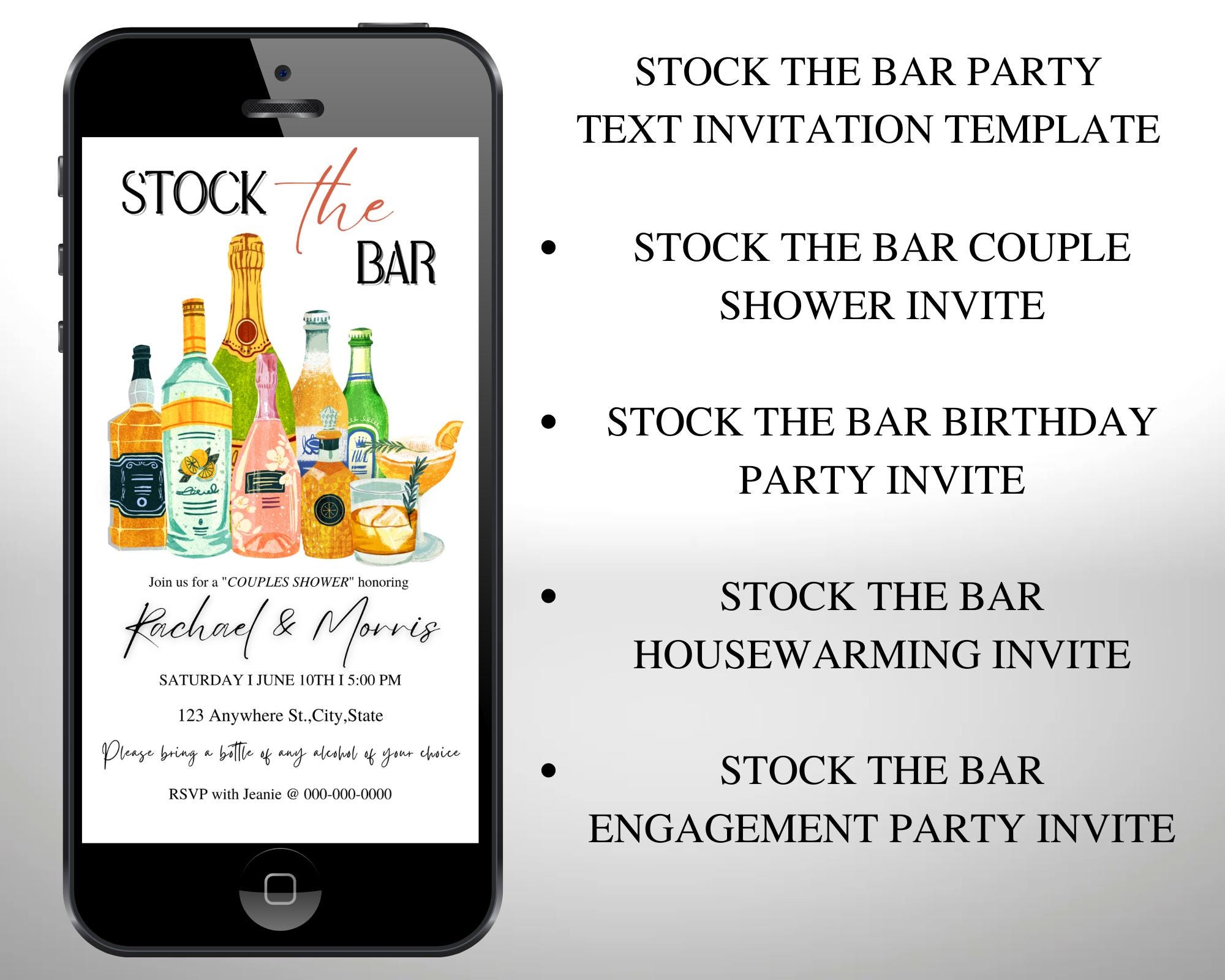 Stock the Bar Invitation, Couples Shower Invitation Canva Template, Co ...