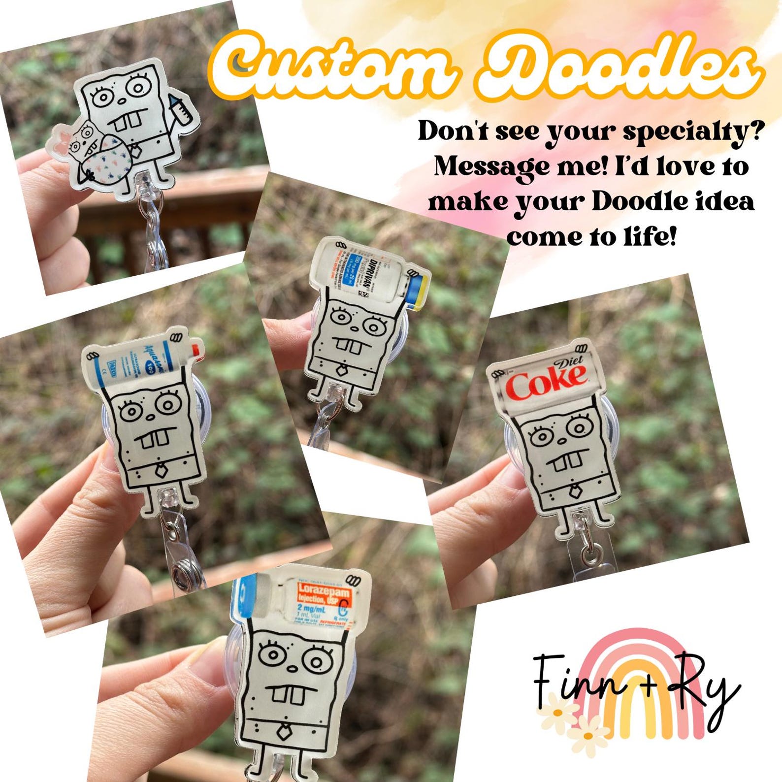 Cartoon Doodle Insulin - Nurse Badge Reel, RN, MD, Diabetic Educator ...