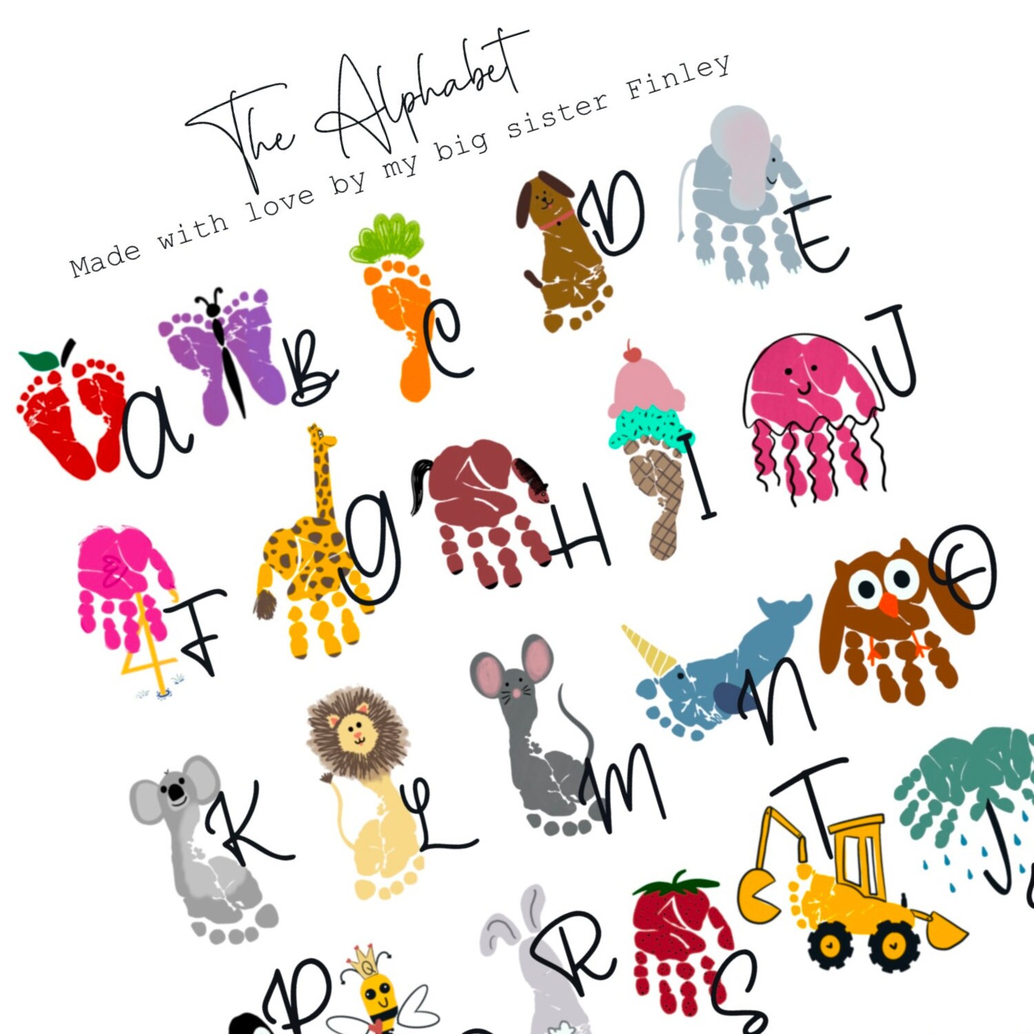 Alphabet Handprint Footprint Poster, Angel Baby Abcs, Nursery Decor ...