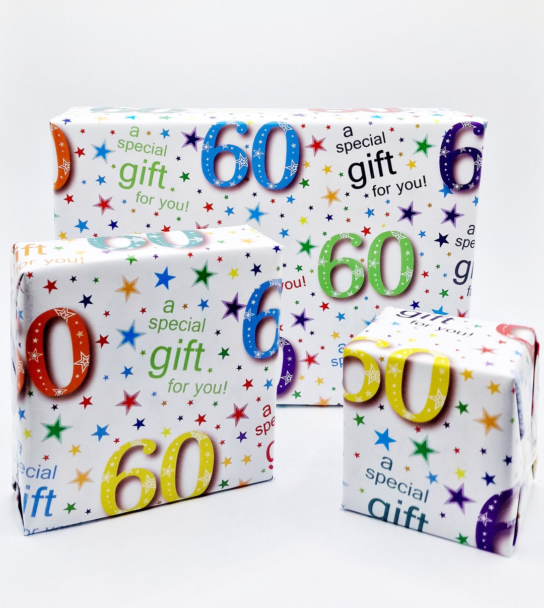 2 Sheets 60th Birthday White Multi Wrapping Paper Age 60 High - Etsy