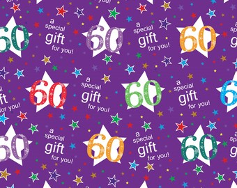 2 Sheets 60th Happy Birthday Celebrate Hooray Blue Male Wrapping Paper ...