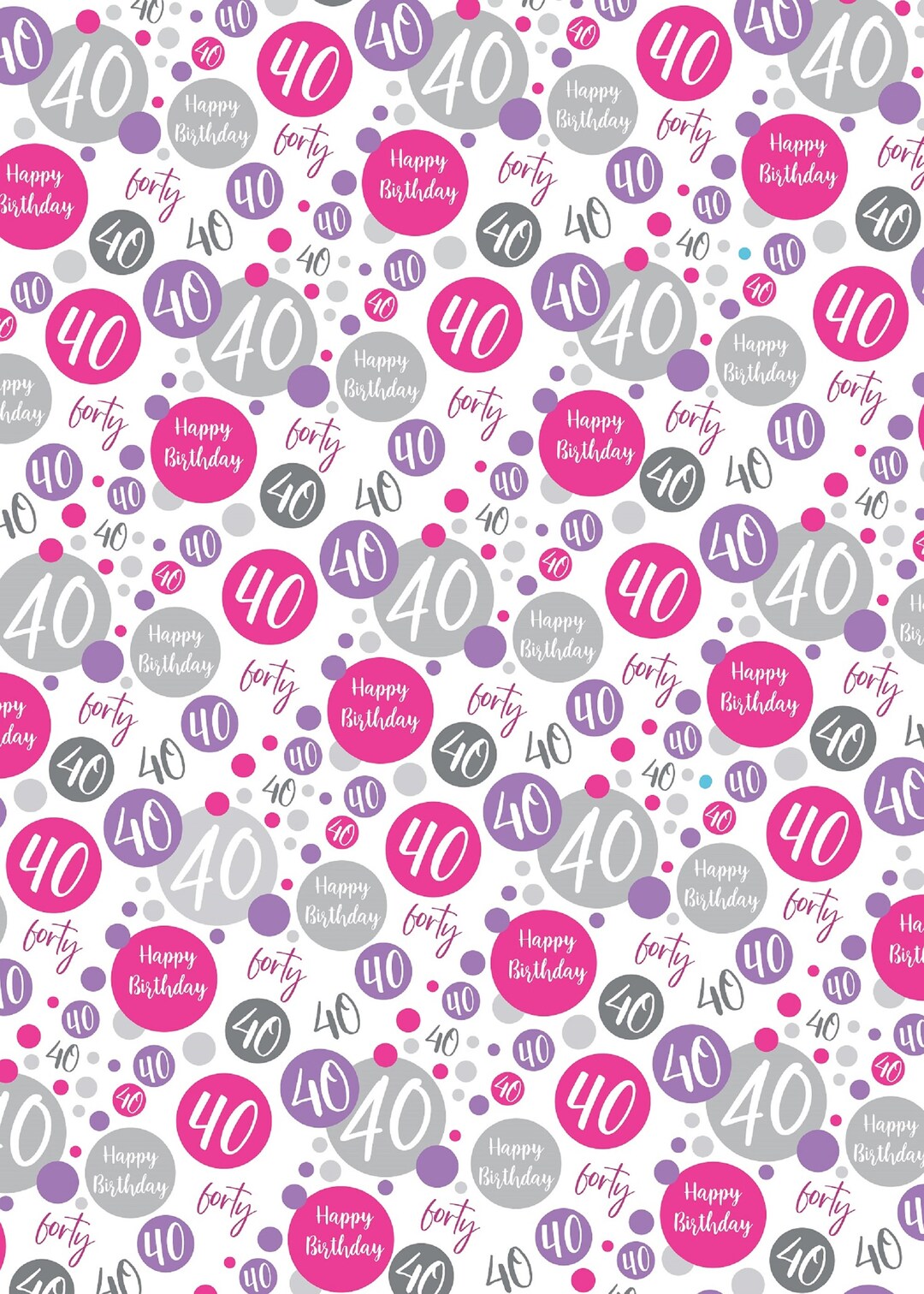 2 Sheets 40th Birthday Wrapping Paper Age 40 Birthday White and Pink ...