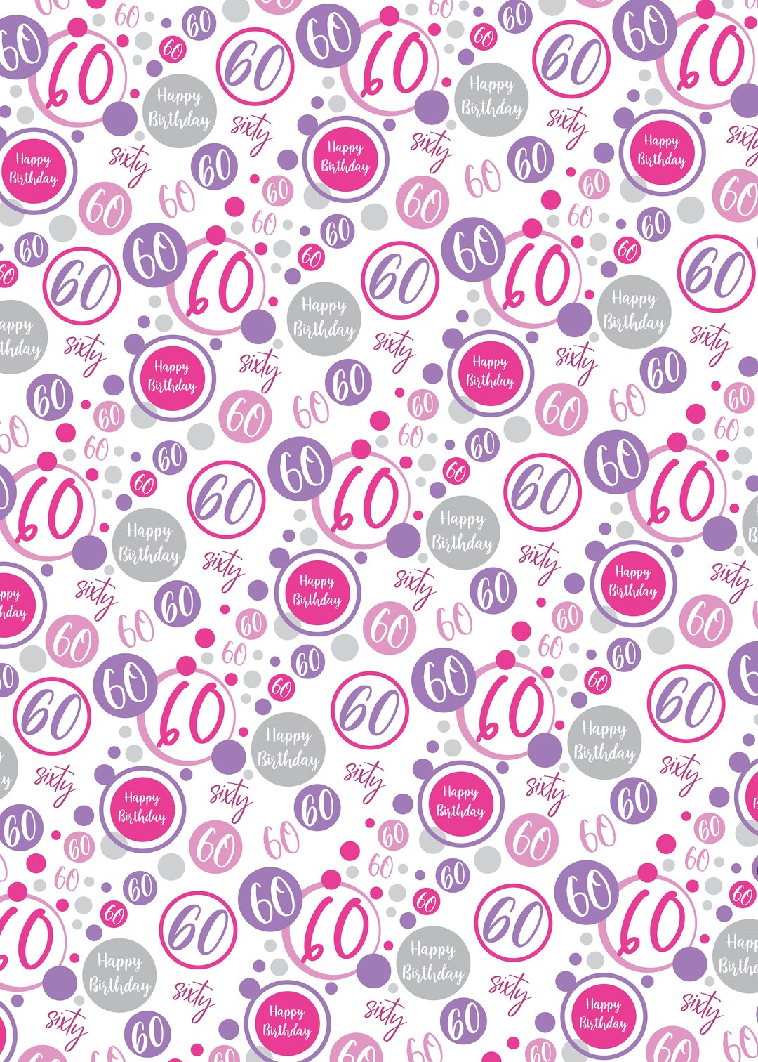 2 Sheets 60th Birthday Wrapping Paper Age 60 Birthday White and Pink ...