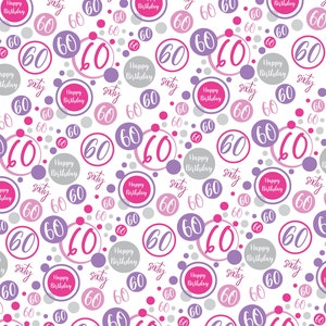 2 Sheets 60th Birthday Wrapping Paper Age 60 Birthday White and Pink ...
