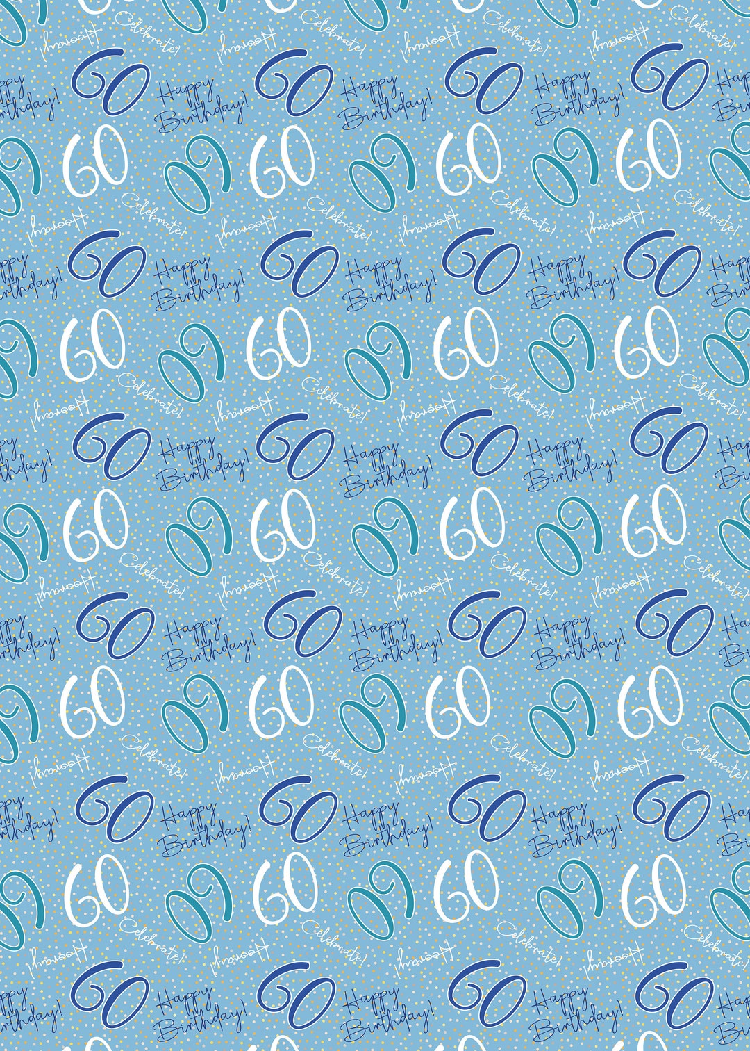 2 Sheets 60th Happy Birthday Celebrate Hooray Blue Male Wrapping Paper ...