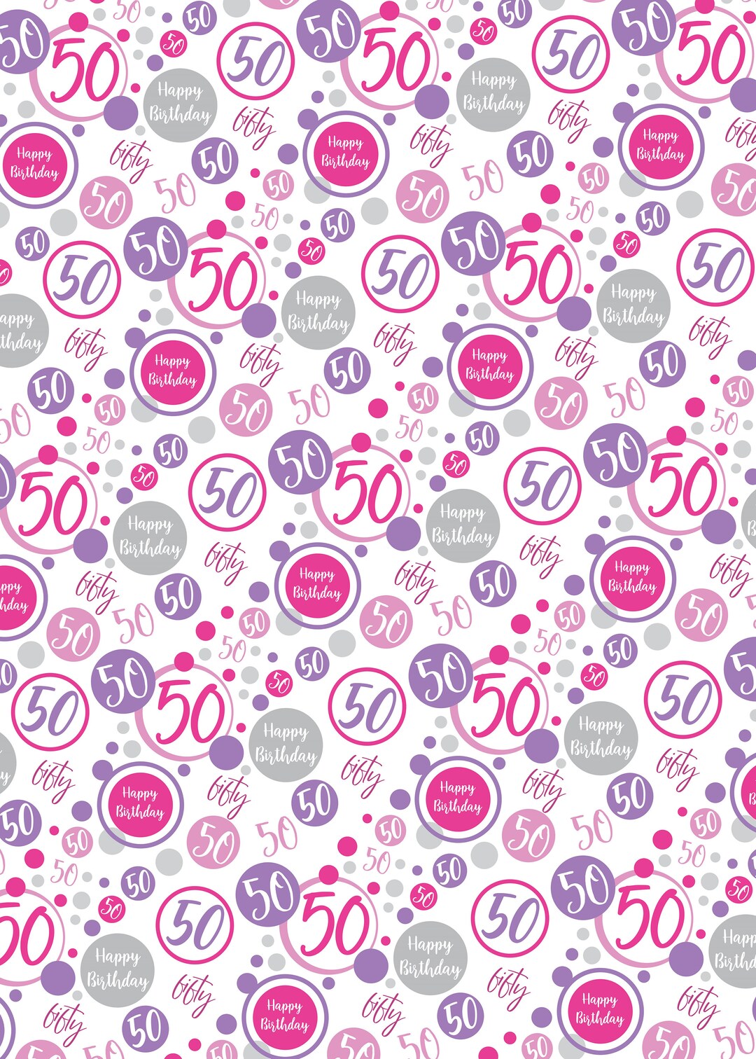 2 Sheets 50th Birthday Wrapping Paper Age 50 Birthday White and Pink ...
