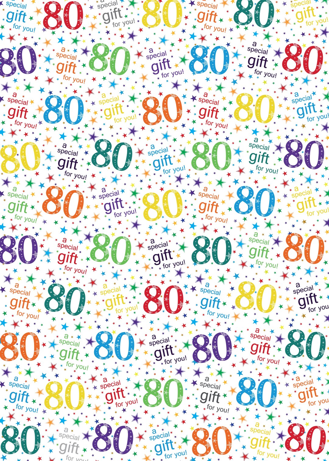 2 Sheets 80th Birthday White Multi Wrapping Paper Age 80 High Quality ...