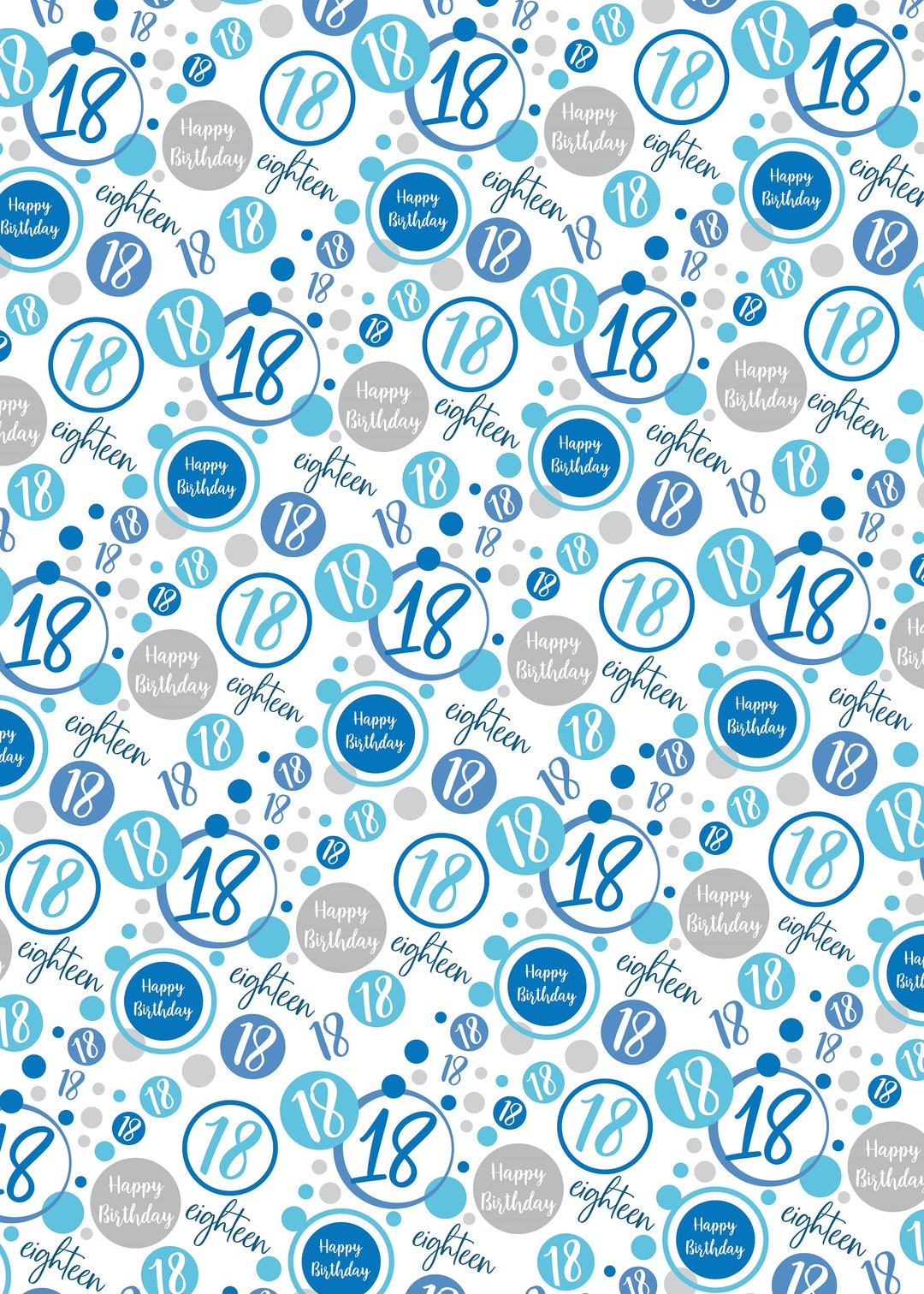 2 Sheets 18th Birthday Wrapping Paper Age 18 Birthday White and Blue ...