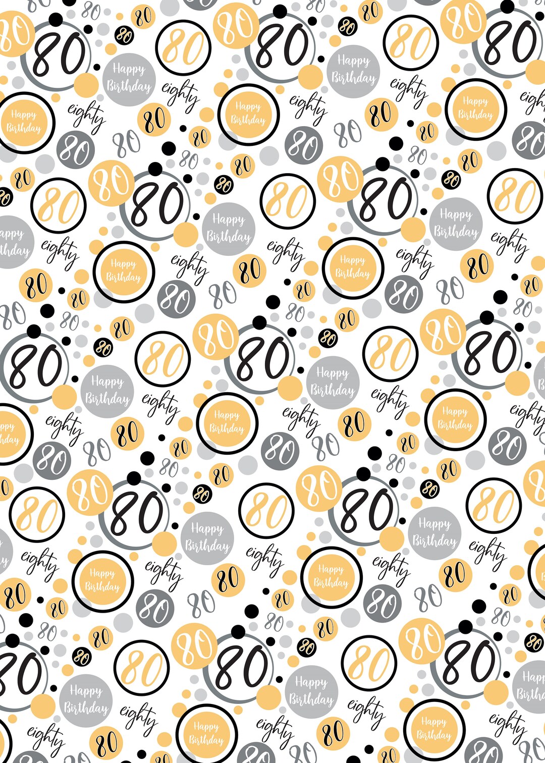 2 Sheets 80th Birthday Unisex Wrapping Paper Age 80 Birthday Black Gold ...