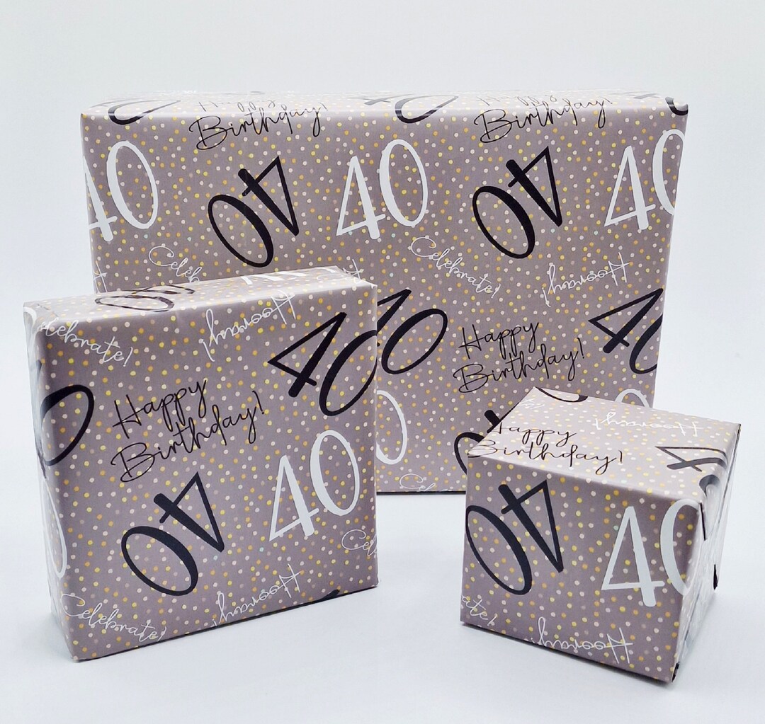 2 Sheets 40th Happy Birthday Celebrate Hooray Male Female Grey Wrapping ...