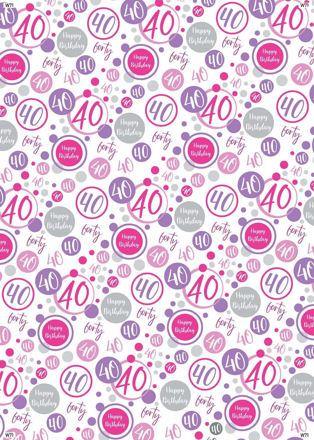 2 Sheets 40th Birthday Wrapping Paper Age 40 Birthday White and Pink ...